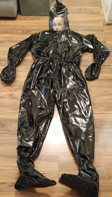 ADULT BABY STRAMPLER Overall Catsuit LACK PVC SCHLAFANZUG GUMMI SCHUHE ...