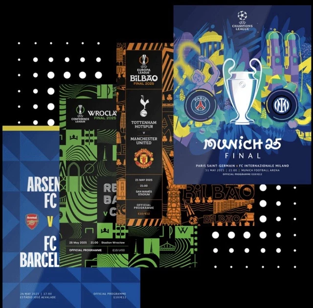 2025 EUROPEAN CHAMPIONS Programmes Spurs/Chelsea/Arsenal/PSG Bundle £47 ...