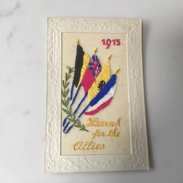 WW1 EMBROIDERED SILK Postcard 1915 Hurrah For The Allies (E1) £6.00 - PicClick UK