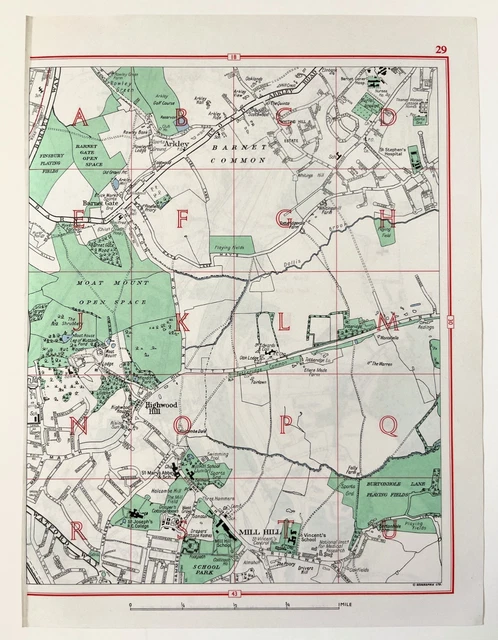 LARGE VINTAGE 1960S London Map - BARNET GATE, MILL HILL, HIGHWOOD HILL ...