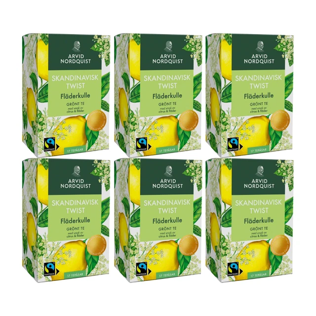 6X ARVID NORDQUIST Green Tea Fläderkulle 17 Bags Elderflower Citrus ...