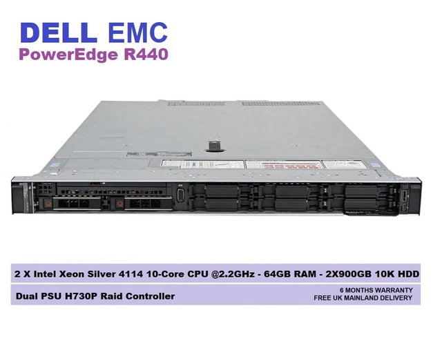 DELL EMC POWEREDGE R440 Server 2X Xeon Silver 4114 10CORE CPU @ 2.2GHz ...