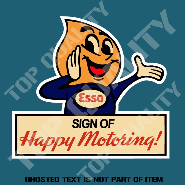 VINTAGE ESSO HAPPY MOTORING Decal Sticker Vintage Retro Mancave Hot Rod ...