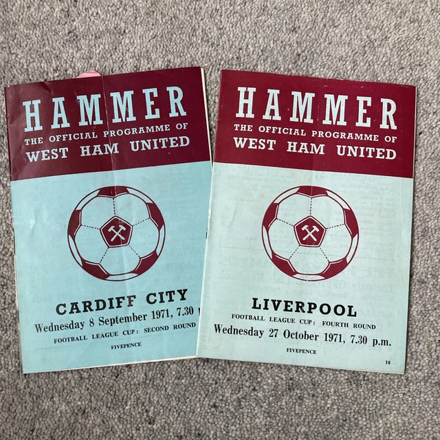 2 WEST HAM Programmes 1971 “Hammer” Liverpool And Cardiff city £5.00 ...