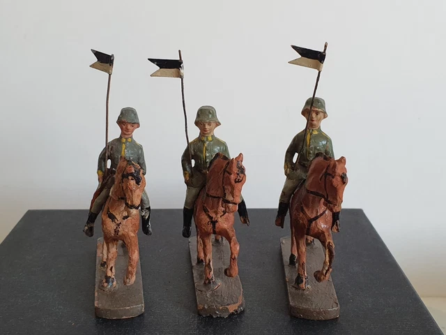 ELASTOLIN LINEOL SOLDATEN zu Pferd Wimpel Lanze Reichswehr Militär II ...