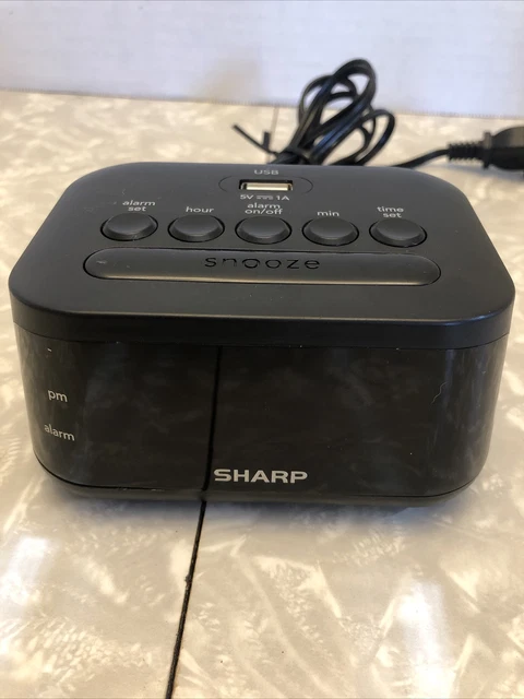 SHARP 5” INTERTEK Alarm Clock with Display USB Battery Backup Time Set ...
