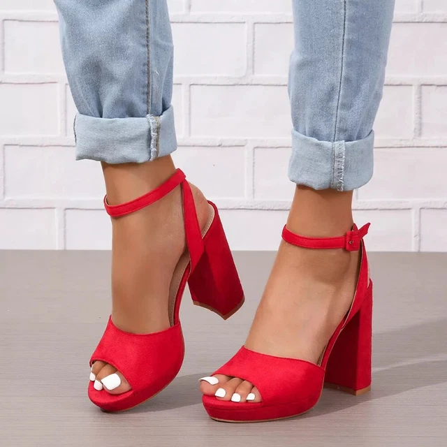 SANDALES FEMMES 11 CM Talon Plateau Rouge en Daim Confort Cuir ...