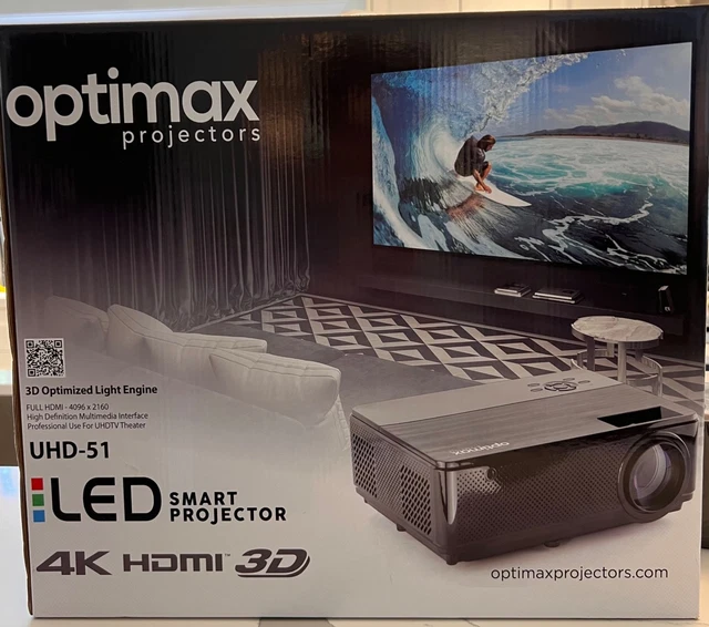 OPTIMAX UHD-51 LED SMART PROJECTOR 4K HDMI 3D, UHDTV THEATER Projecteor ...