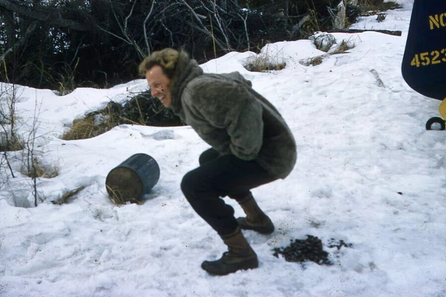 35MM KODAK SLIDE 1950s Red Border Kodachrome Man Faking Poo in the Snow ...