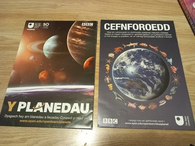 BBC OPEN UNIVERSITY Welsh Language Posters, very rare Planets / Ocean ...