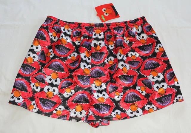SESAME STREET ELMO Face Mens Black Printed Satin Boxer Shorts Size XXL ...