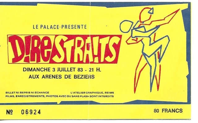 RARE TICKET BILLET Concert - Dire Straits Mark Knopfler Live Beziers ...
