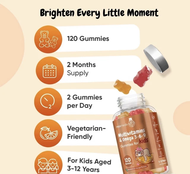MULTIVITAMIN FOR KIDS 120 Tasty Gummies 2 Months Supply 17 Ingredients ...