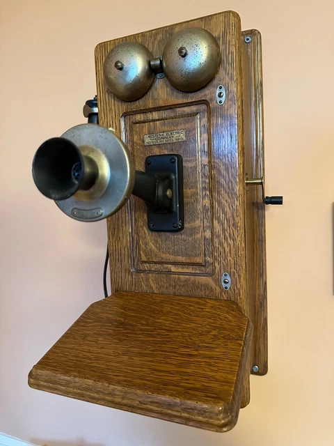 ANTIQUE WESTERN ELECTRIC Oak Wood Box Wall Hand Crank Telephone EUR 193 ...