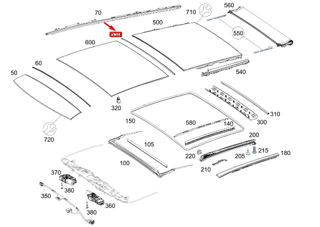 MERCEDES-BENZ GLE W167 Sliding Roof Center Seal A1677820200 NEW GENUINE ...