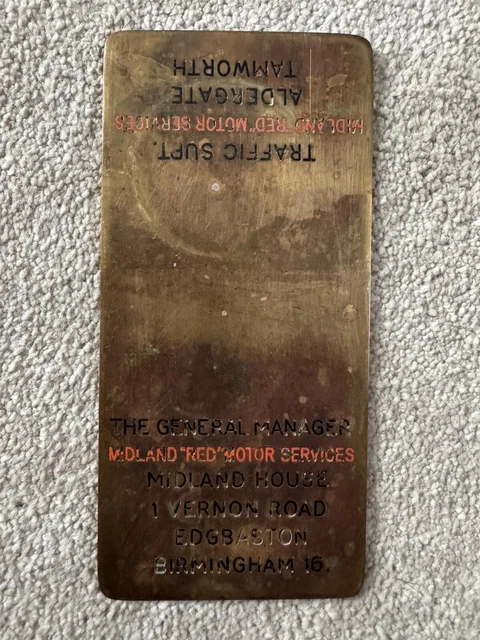 MIDLAND RED BMMO Edgbaston Birmingham Tamworth Identity Plate Sign ...