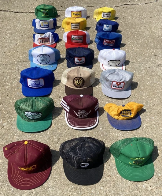VINTAGE LOT OF 21 Snapback Trucker Hat Caps mesh Patch Advertising K ...