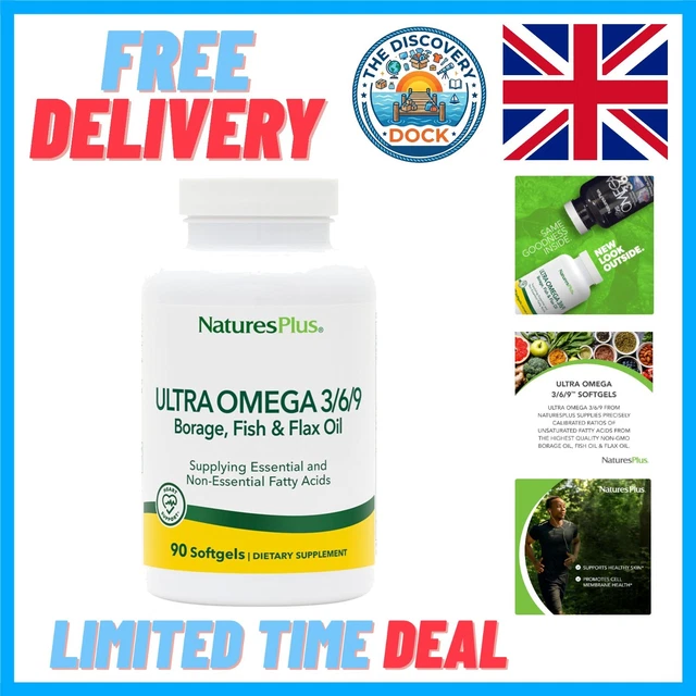 ULTRA OMEGA 3 6 9 Blend - 1200 mg Fish, Borage, & Flax Oil - 90 ...