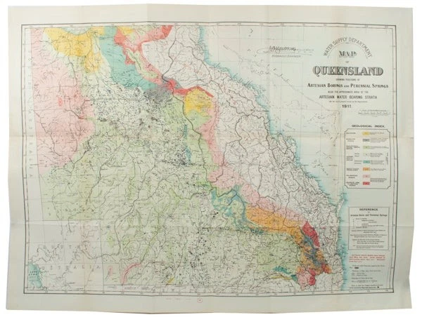 QUEENSLAND 1912 COLOUR MAP / Map of Queensland showing positions of ...