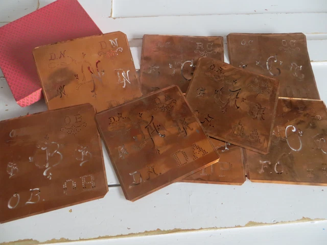 LOT OF 8 Monogram Stencils Copper Initials Letters Monogramlogo Antique ...