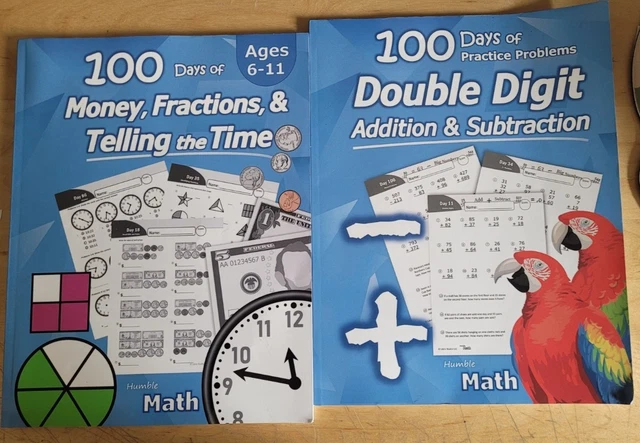 HUMBLE MATH WORKBOOK bundle: 100 days money, fractions, time & add and ...