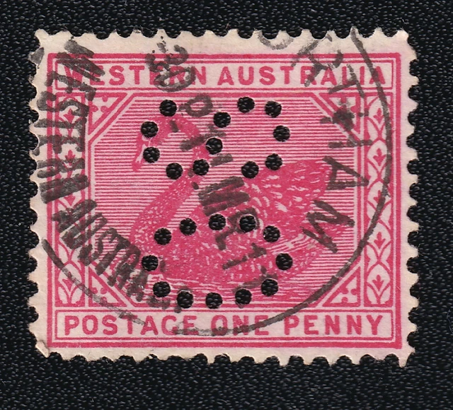 WESTERN AUSTRALIA &NORTHAM& Postmark on 1d Swan - Sideways OS puncture ...