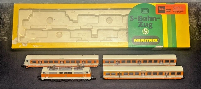 N SCALE MINITRIX 51-1027 DB "S-Bahn-Zug" Locomotive with 3 LED Lit Cars ...