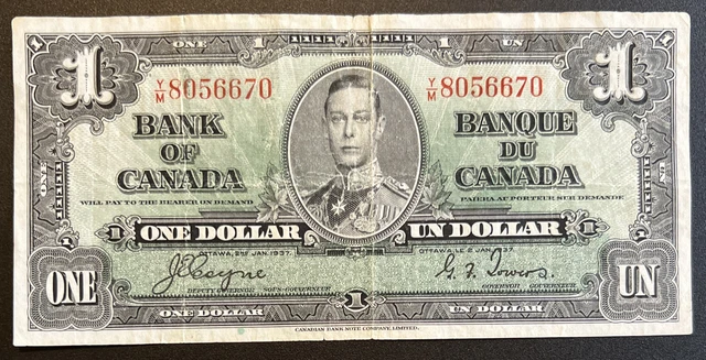1937 BANK OF Canada $1 One Dollar Bill Rare Y/M 8056670 Crisp Coyne Towers $11.95 - PicClick CA