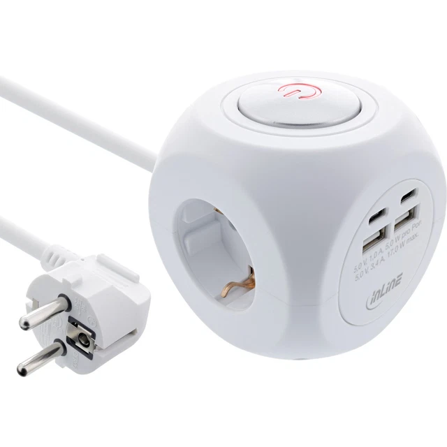 INLINE® CHARGING CUBE, 3x Schutzkontakt, 2x USB-C, 2x USB-A, weiß, 2m EUR 30,93 - PicClick DE