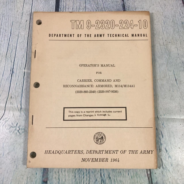 VINTAGE ARMY TECHNICAL Manual 1964 Carrier Command Recon TM 9-2320-224 ...