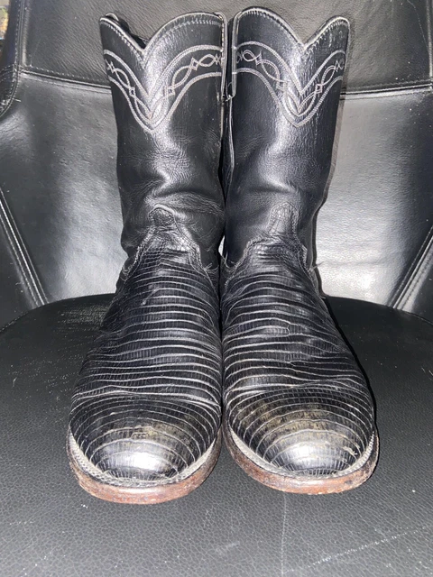 JUSTIN BOOTS SIZE 9.5 EE Black Lizard USA Made Style 3112 Western £50. ...