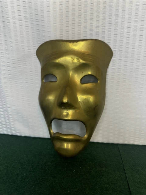 VINTAGE SOLID BRASS Theater Mask Comedy/Tragedy Brass Wall Mask Decor 7 ...