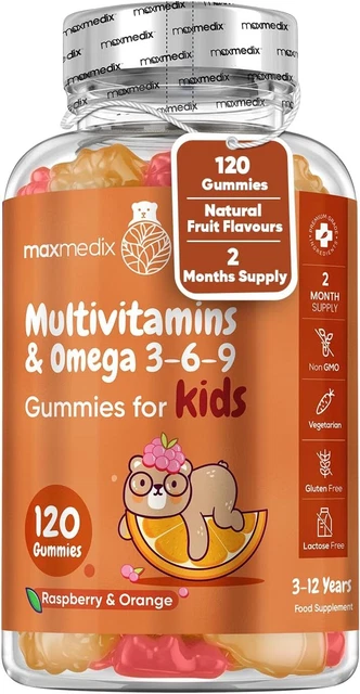 MULTIVITAMIN FOR KIDS - 120 Natural Raspberry & Orange Flavour Chewable ...