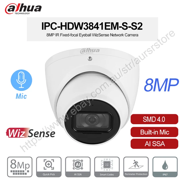 DAHUA IPC-HDW3841EM-S-S2 4K 8MP Built-in Mic IP Camera POE SMD4.0 AI IP67 H.265+ EUR 145,62 ...