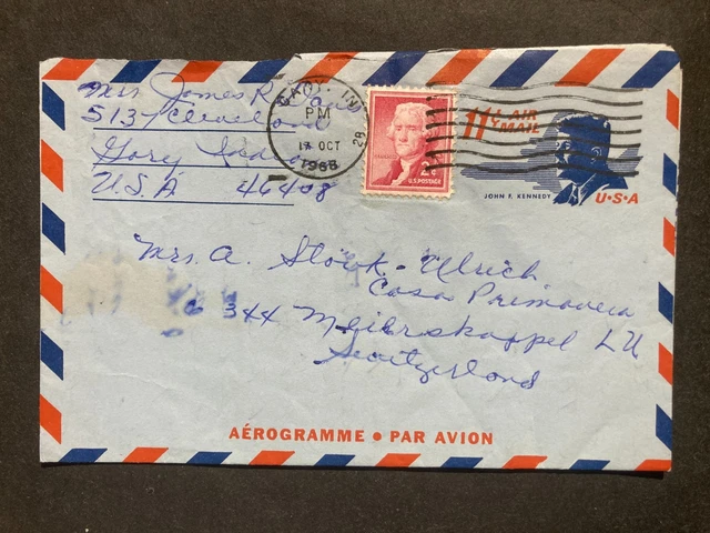 USA 1968 GANZSACHE Aérogramme 11c John F. Kennedy Zufrankatur 2c ...