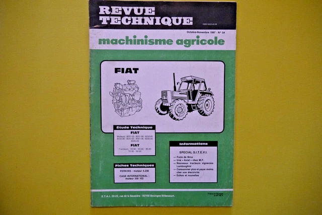 REVUE TECHNIQUE MACHINISME AGRICOLE N° 54 fiat perkins case international EUR 35,00 - PicClick FR