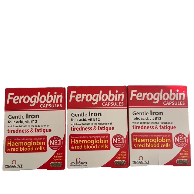 3 X BOX Vitabiotics Feroglobin B12 Slow Release Capsules 30 - Iron Pack ...