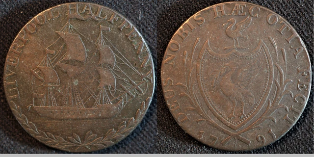 JETON LIVERPOOL HALF PENNY DEUS NOBIS HAEC OTIA FECIT 1791 THOMAS ...