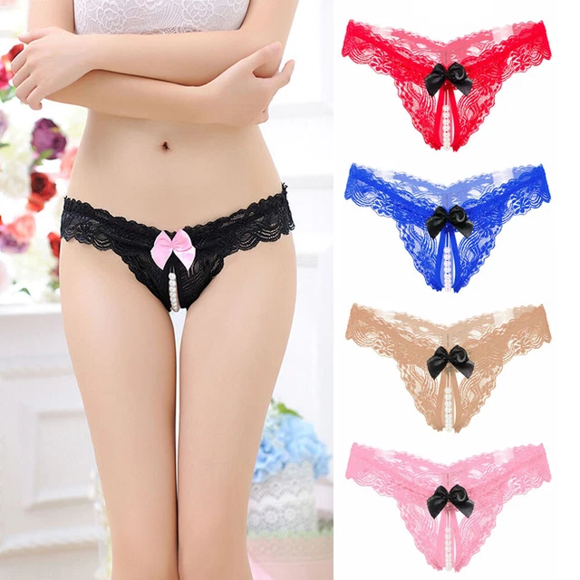 Pearl Lace G String Crotchless Underwear Open Crotch Sexy Thongs 8784