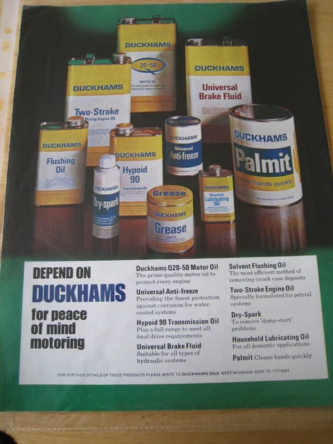 DUCKHAMS MOTOR OIL Selection 1970 Poster Advert Ready Frame A4 Size ...