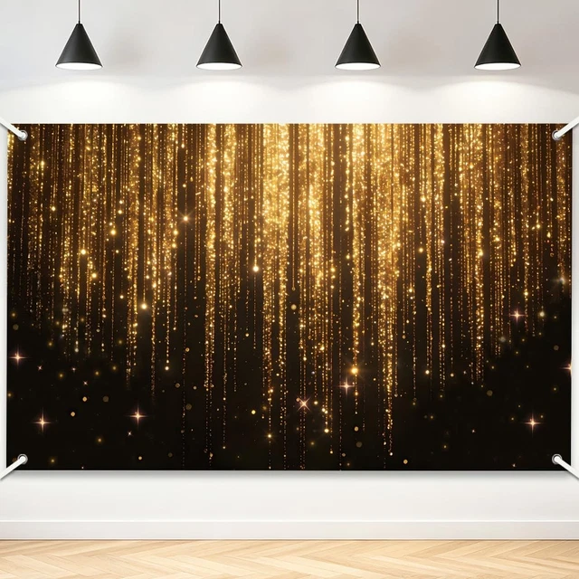 TNKBREEZE BLACK AND Gold Backdrop Streamer Flash Party 5.9x3.6ft, Mixed ...