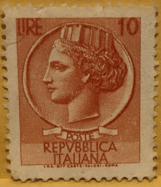 FRANCOBOLLO ITALIA ''10 Lire'' - ''Siracusana'' Poste Italiane 1954 EUR ...