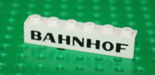 LEGO WHITE BRICK 1x6 with Black 'BAHNHOF' Sans-Serif Pattern3009px36 ...