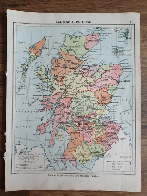 VINTAGE C.1920S SCOTLAND Political Map With Ireland Political Map On ...
