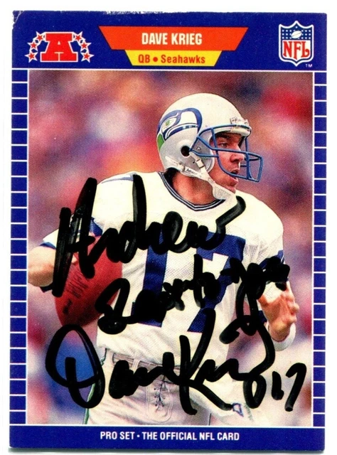 DAVE KRIEG SIGNÉ 1989 Pro Set AUTO Autographe Authentique SEAHAWKS #395 ...