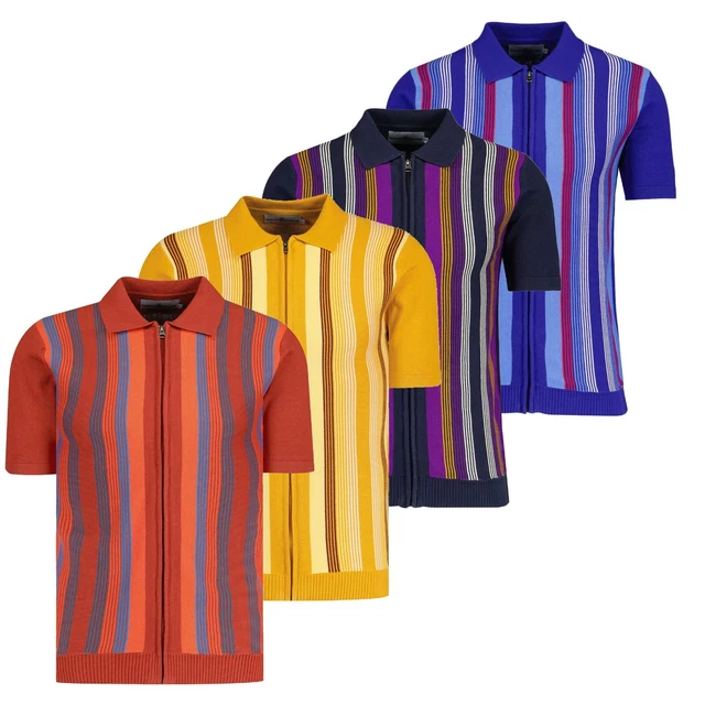 NEW MADCAP MOD RETRO 50s 60s MENS ZIP STRIPED KNIT POLO CAPITOL MC333 ...