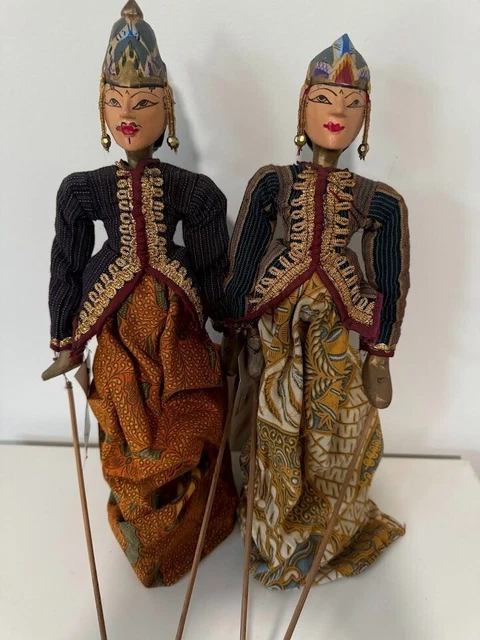 SET OF TWO Vintage Style Indonesian Stick Puppet Wayang Golek Rod ...
