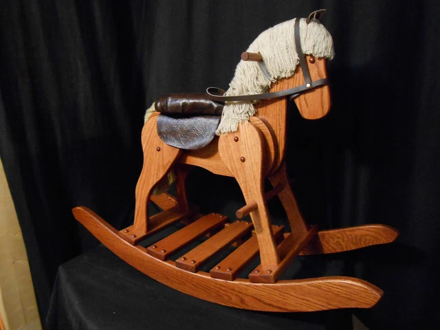WOODEN MEDIUM ROCKING Horse Hobby Horse Solid Oak Kids Toy Harvest ...