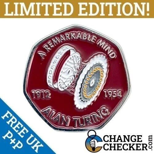 ALAN TURING PRIDE 2022 rara moneta a forma di 50p TGBCH limitata enigma ...