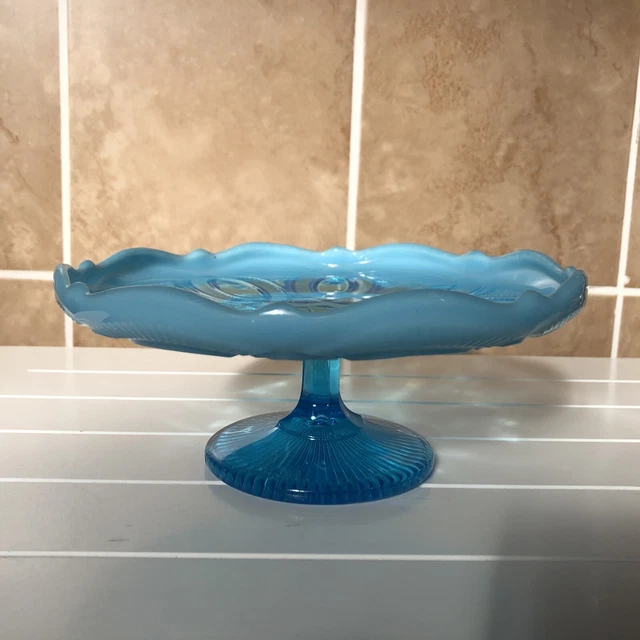 RARE VICTORIAN DAVIDSON blue Pearline Glass Footed Comport/Cake Stand £ ...